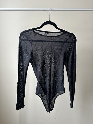 Windsor Black Sheer Mesh Long Sleeve Bodysuit, Size S | eBay