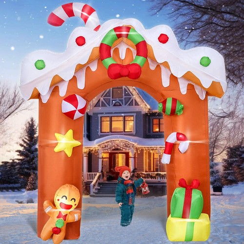 10FT H Christmas Inflatable Gingerbread House Archway with Build-in LED ...