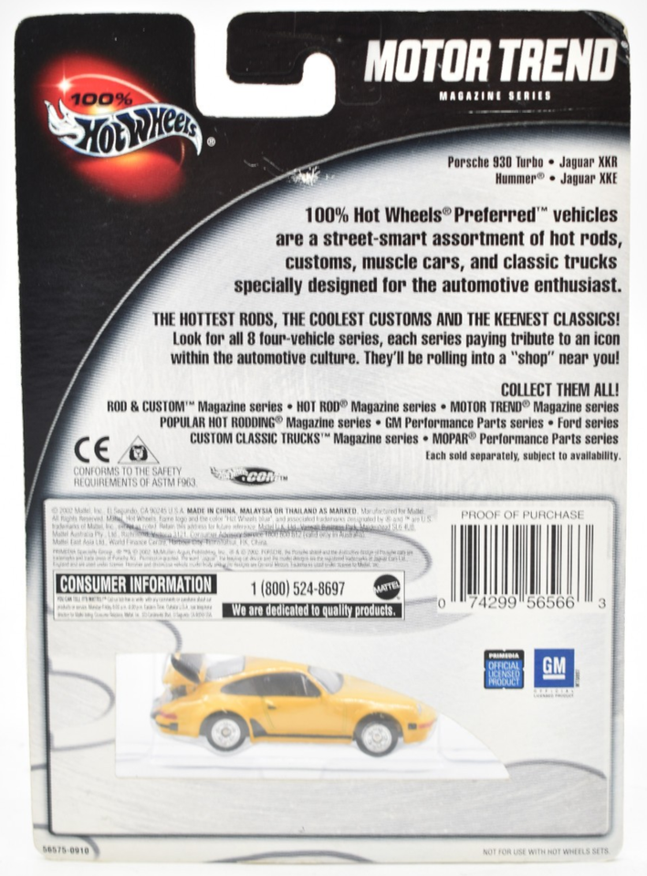 100% HOT WHEELS MOTOR TREND PORSCHE 930 TURBO REAL RIDERS YELLOW RARE 1 ...