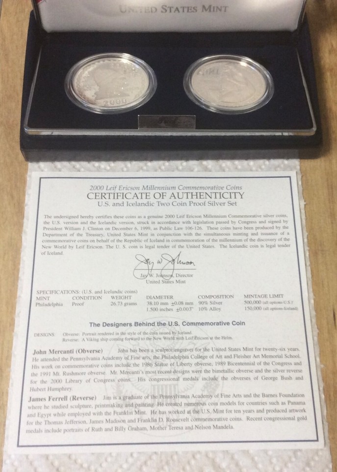 2000 Leif Erickson Proof Silver 2 Coin Set w/ COA and OGP | eBay