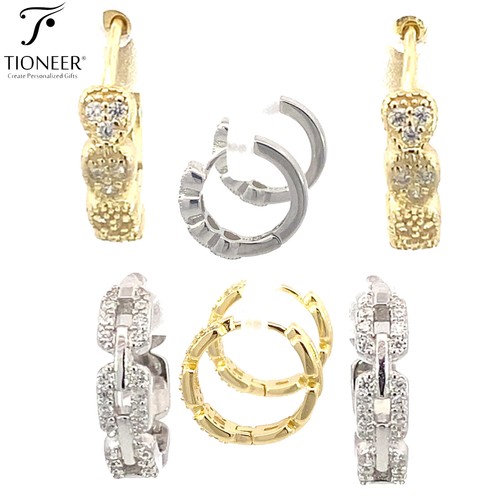 Sterling Silver 925 Silver / Gold Loop Earrings Cubic Zirconia CZ in ...