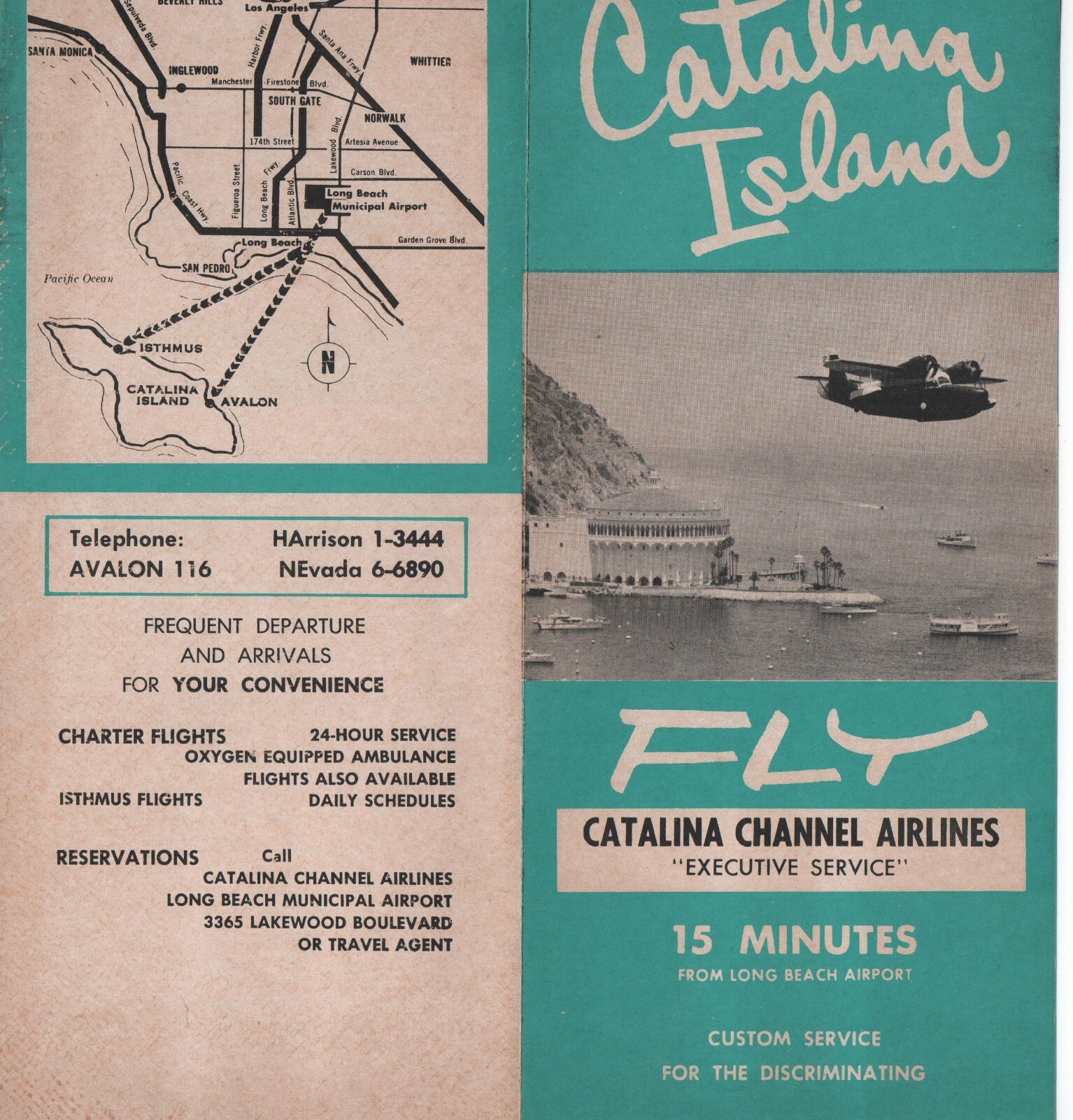 1960' USA Catalina Channel Airlines Passenger Fares Timetable Leaflet ...