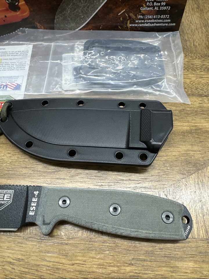 ESEE Model 4 Fixed Knife 4.5" Full Tang 1095HC Steel Blade Black ...