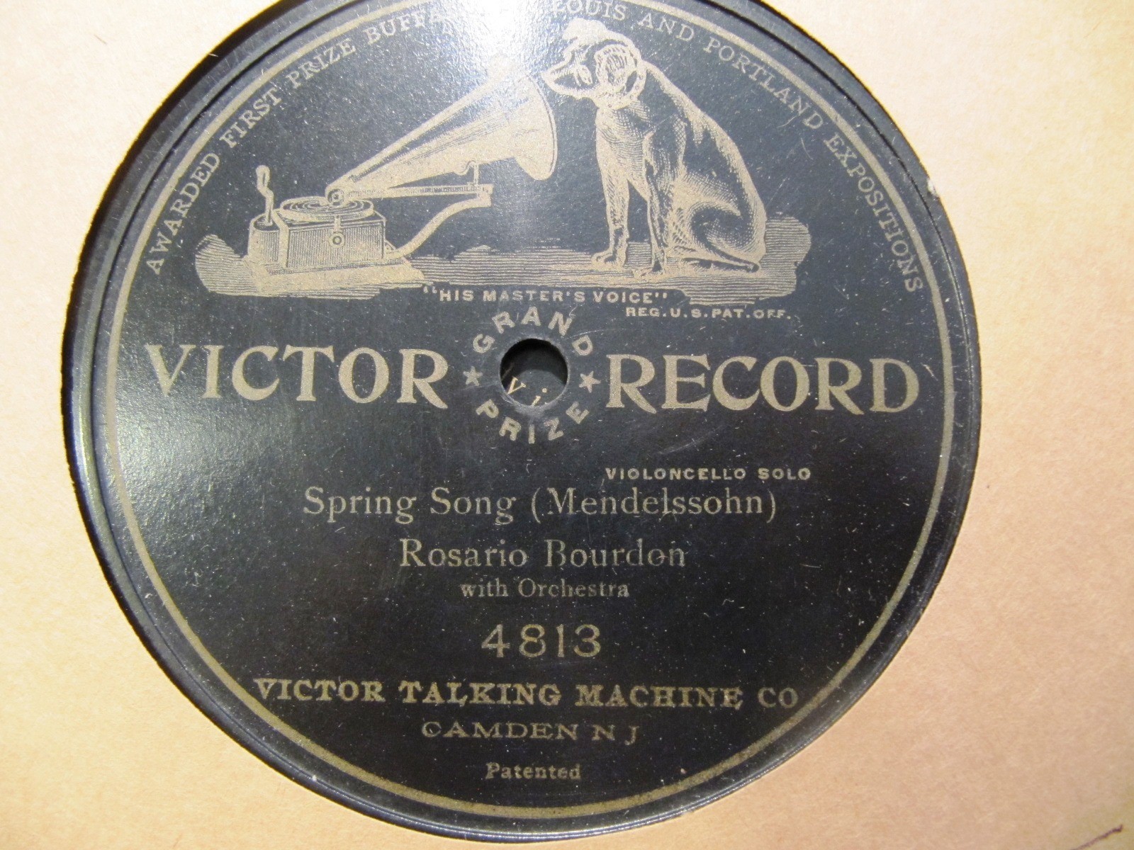 1906 ROSARIO BOURDON Cello Mendelssohn Spring Song Victor GRAND PRIZE ...