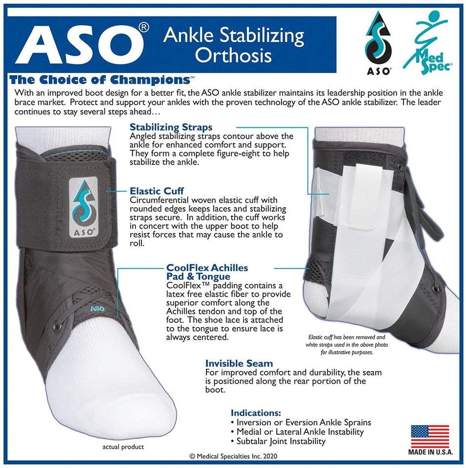 US Stock Med Spec ASO Ankle Stabilizer Black Size Small Mdeium Large ...