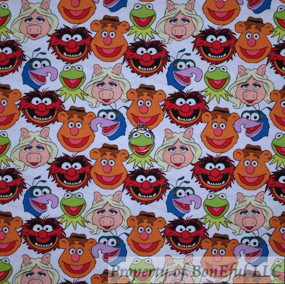 BonEful Fabric FQ Cotton Quilt Black MUPPETS Disney Kermit Frog Miss ...