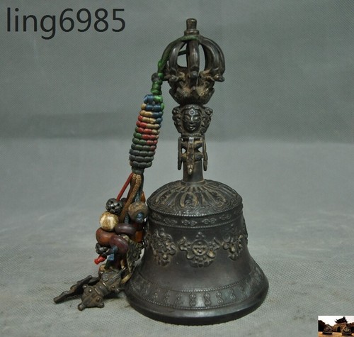 7" Old Tibetan Buddhism Bronze Buddha Statue Handle Eight treasures ...