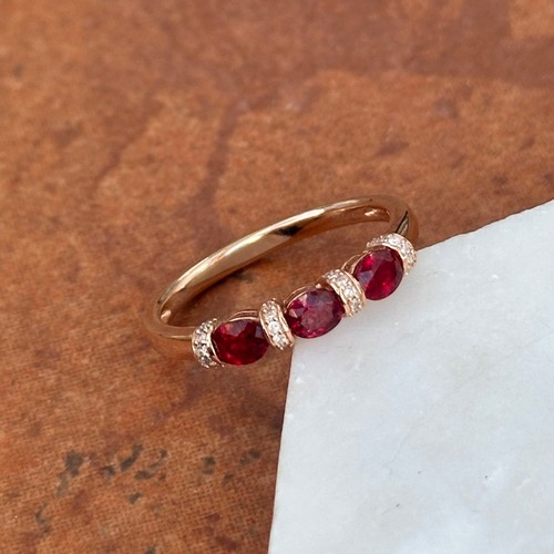 Vintage 14KT Rose Gold Red Ruby + Diamond Band Ring Size 7 | eBay