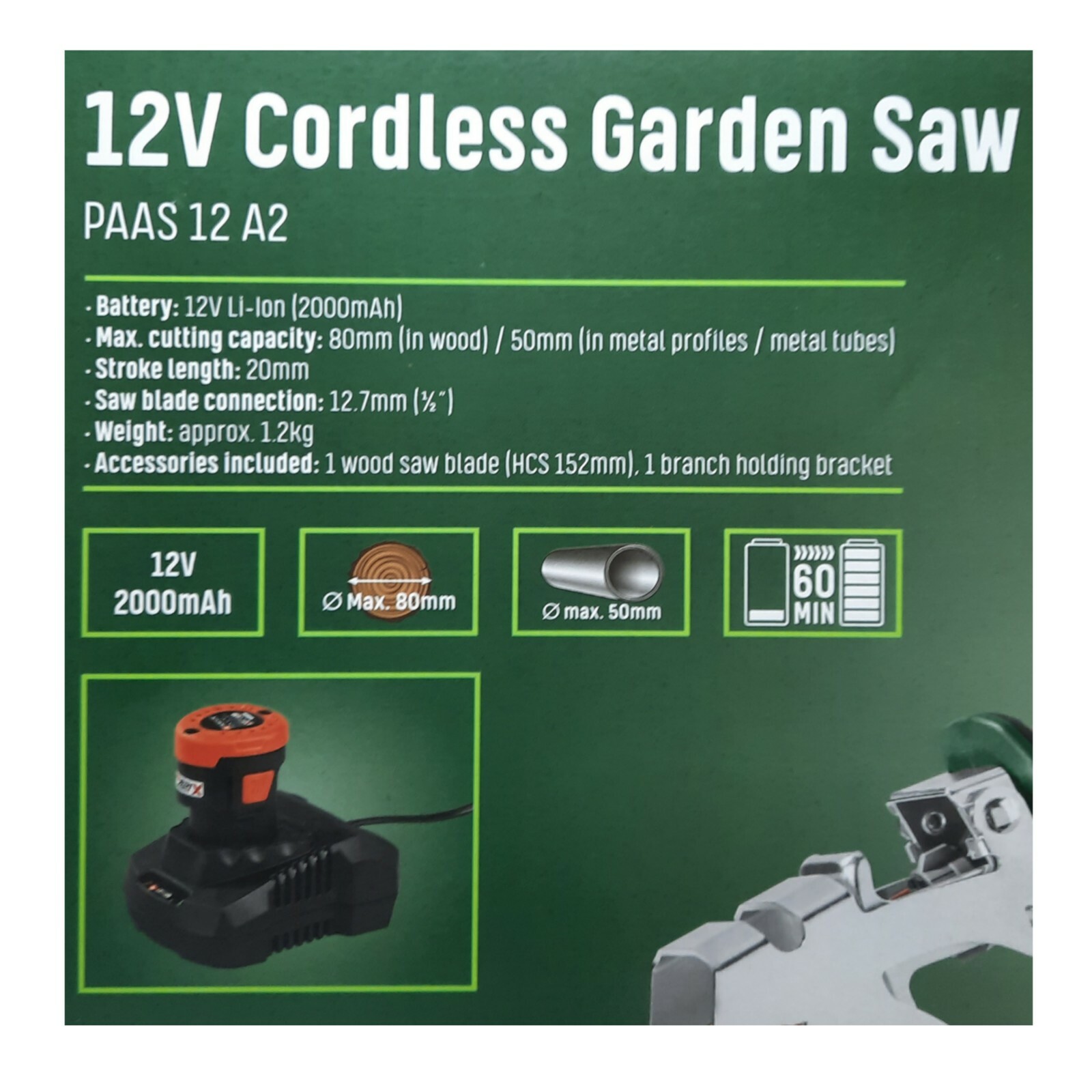 Parkside 12V Cordless Branch Cutter + Battery & Charger Pruning Sabre ...