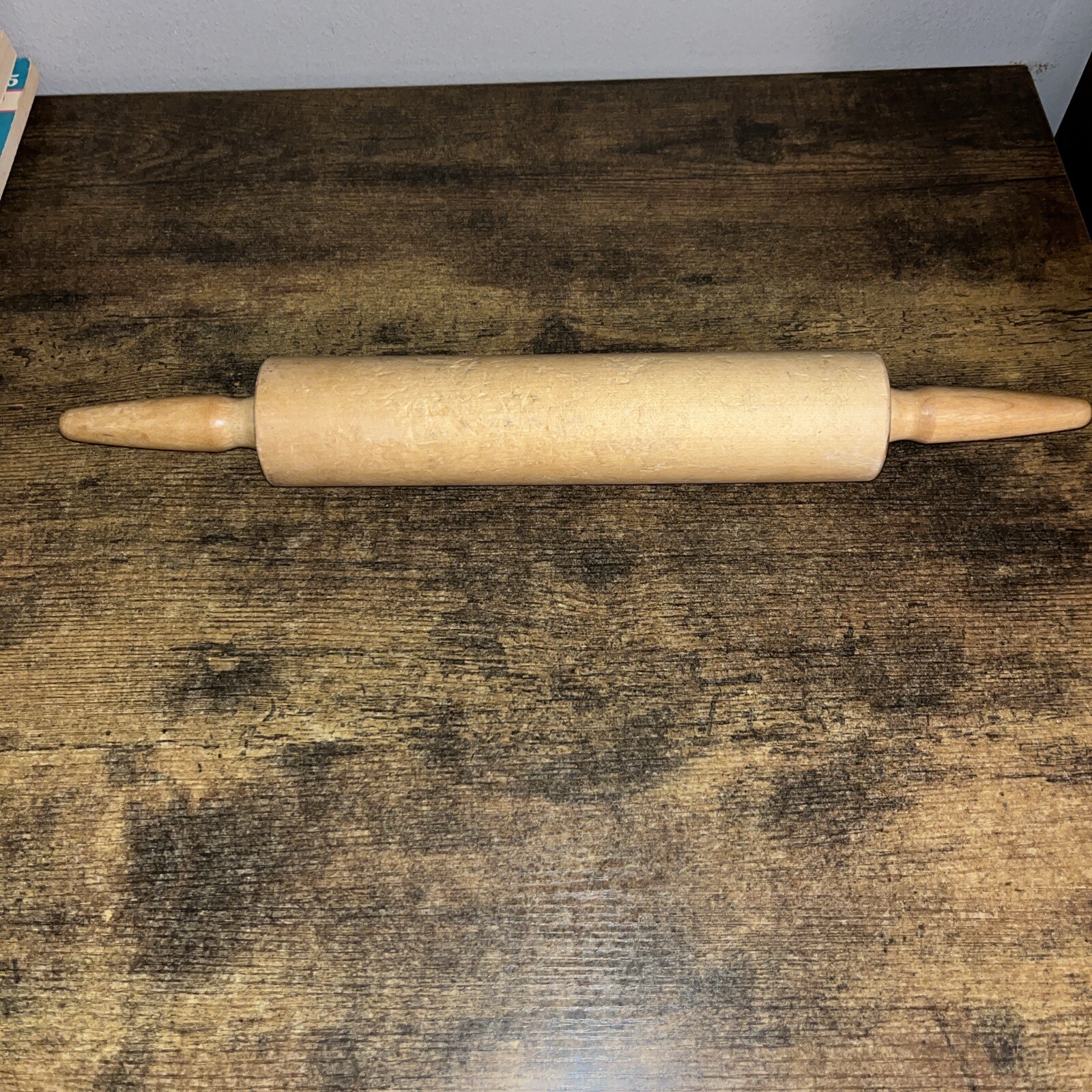 Vintage FOLEY Stamped 18" Wooden Rolling Pin Ball Bearing Action Baking ...