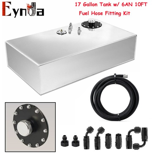 17 Gallon Polished Aluminum Fuel Cell Gas Tank+Level Sender+Luel Hose ...