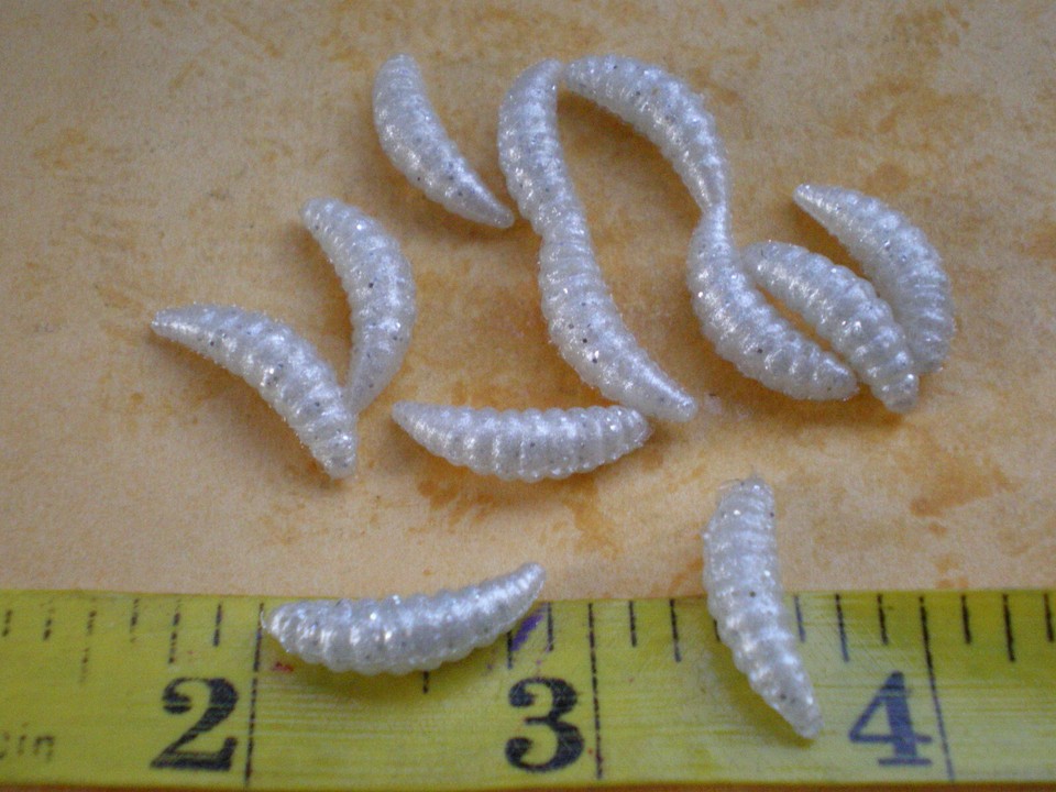 50 PCS. 7/8" SOFT PLASTIC WORM JIGS, MAGGOT, LARVA/CRAPPIE PANFISH ...