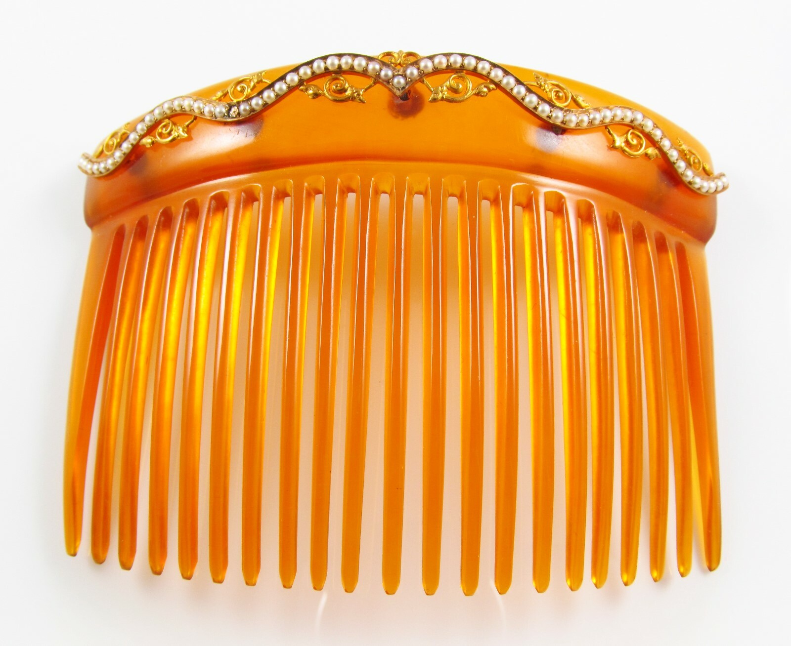 14K Gold Victorian Art Nouveau Faux Tortoise Shell Pearl & Ivy Motif ...