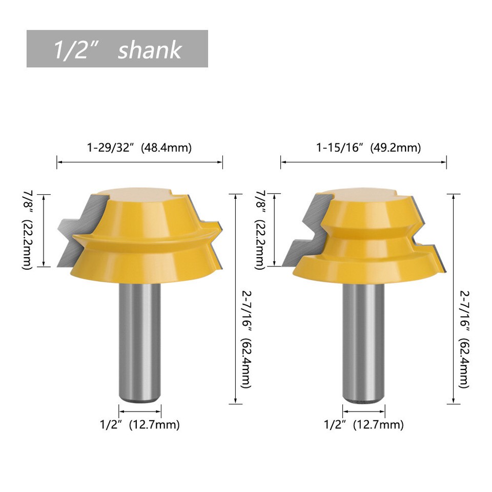 Lock Miter -22.5° Glue Joinery Router Bit Set 1/2 12mm Shank Tongue ...