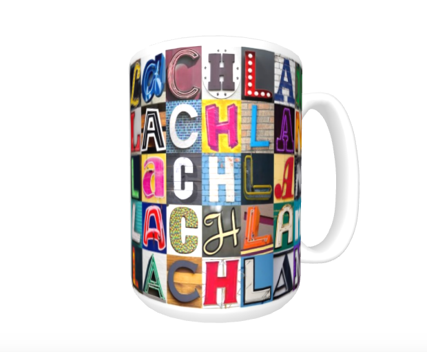 LACHLAN Coffee Mug / Cup featuring the name in photos of sign letters ...