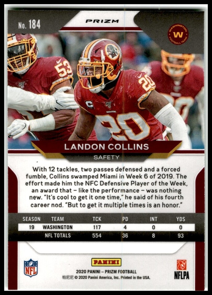 2020 Panini Prizm #184 Landon Collins Prizm Neon Green Pulsar | eBay