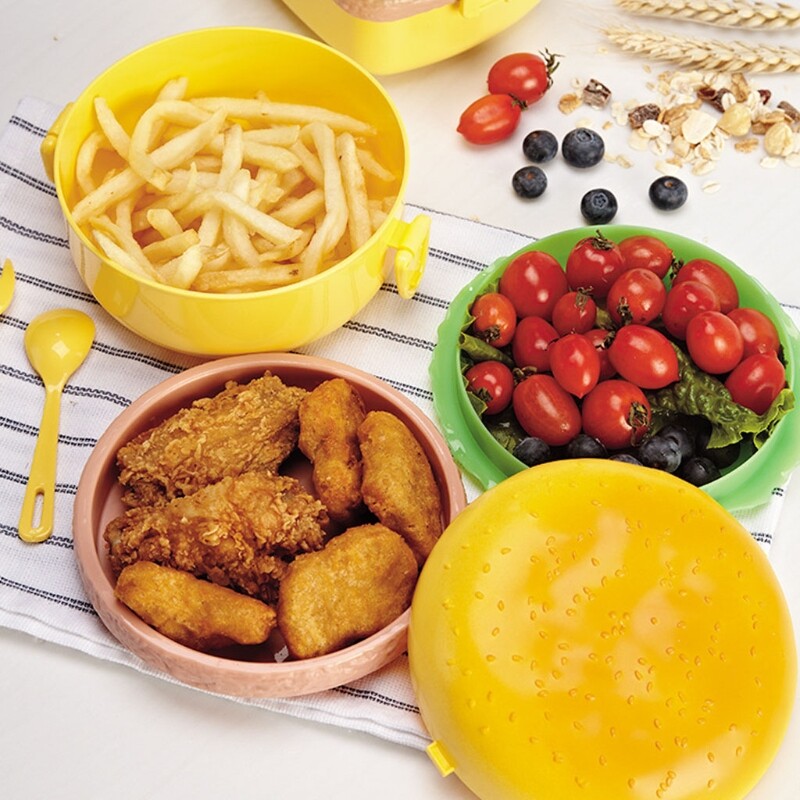 Hamburger Lunch Box Double Layer Cute Burger Bento Box Container Set | eBay