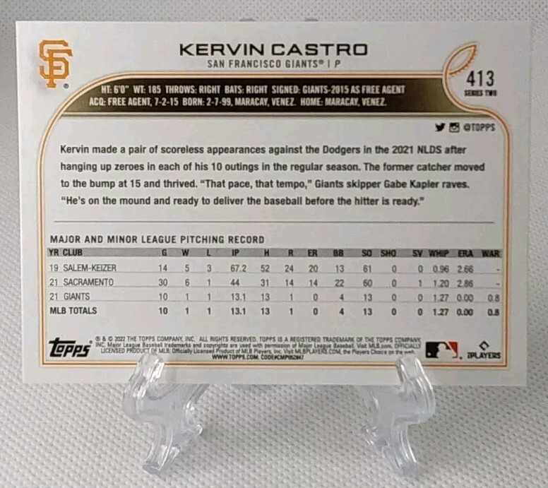 ⚾️2022 topps KERVIN CASTRO (rookie) baseball card #413⚾️ *Giants* | eBay