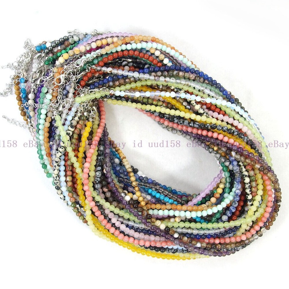 natural gemstone beads necklace 6mm jasper jade agate quartz amethyst ...