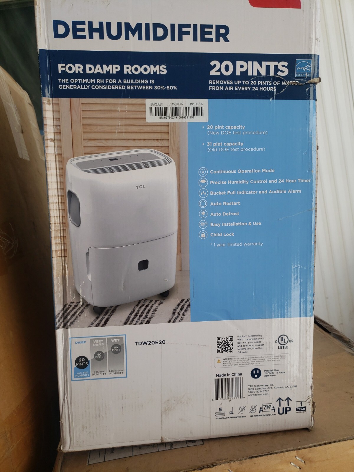 TCL+TDW20E20+20+Pint+Portable+Dehumidifier for sale online | eBay
