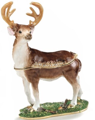 Stag buck Deer Trinket Box, hinged, beautifully jeweled, enameled, NIB ...