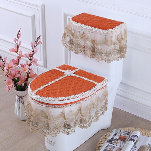 3Pcs European Toilet Seat Cover Water Tank cover Zipper Lace Lid Pad ...