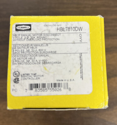 HBL7810DW Hubbell Manual Motor Disconnect 30A 600V 3 Pole New in Box | eBay