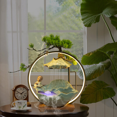 Tabletop Water Fountain Indoor Waterfall with LED Mist Desk Fountain ...