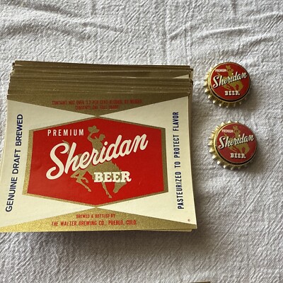 25 + Beer Labels And 2 Bottle Caps Sheridan Beer Walter Brewery Pueblo ...