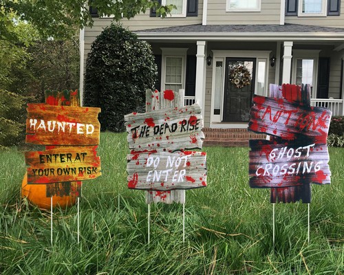 3Pcs Halloween Beware Warning Yard Sign Outdoor Zombie Vampire Graves ...