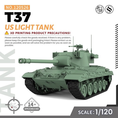 SSMODEL SS120526 1/120 TT SCALE Railway Military Model Kit US T37 Light ...