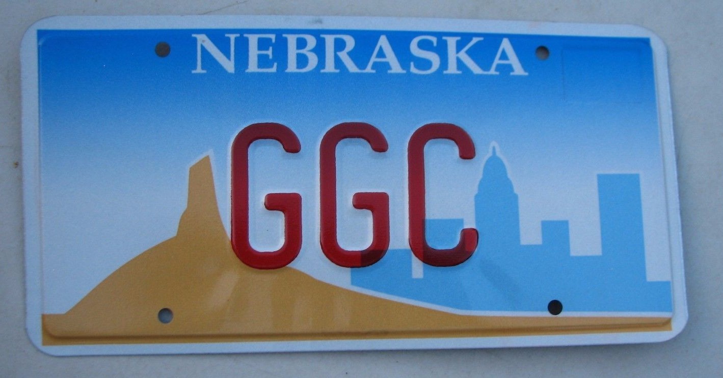 NEBRASKA VANITY LICENSE PLATE " GGC " GEORGE GREG GLEN CARTER COLLINS ...