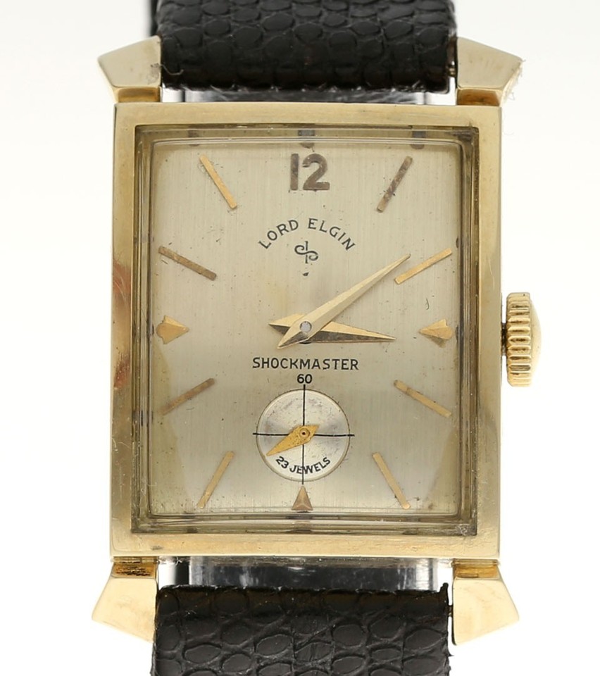 Vintage Mens Lord Elgin Shockmaster 14K YG Mechanical Watch Fancy Lugs ...