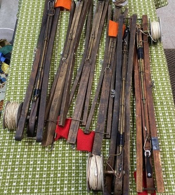 6 Vintage Ice Fishing Wood Tip Ups With Reels | eBay