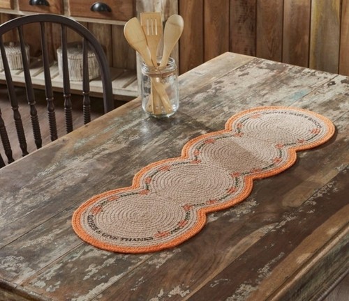 Primitive Harvest Pumpkins Jute Braided Autumn Fall Table Runner 36" L ...