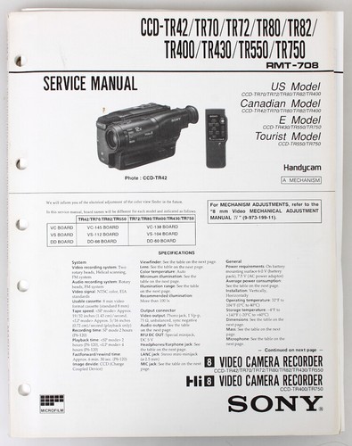 Sony Service Manual CCD TR42/TR70/TR72/TR80/TR82/TR400/TR430/TR550 ...