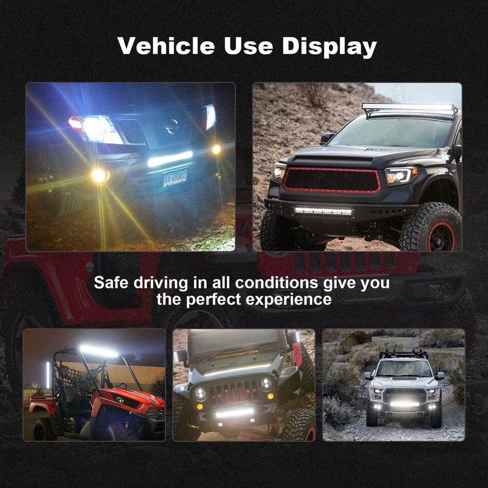52" Curved Roof LED Light Bar Combo+20" +4" Cube Pods Offroad SUV For ...