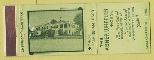 Matchbook Cover - Abner Wheeler House Framingham Center MA | eBay
