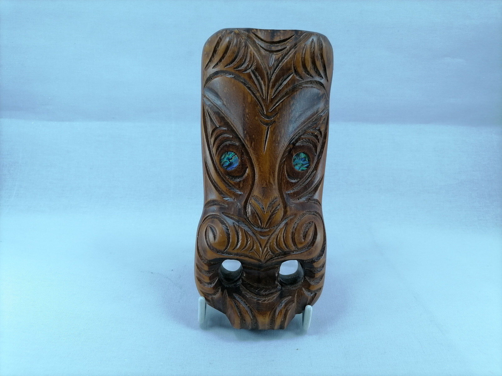 Tribal Maori New Zealand Hand Carved Wood Abalone Paua Koruru Mask Wall ...