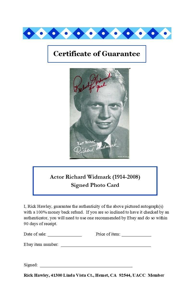 Richard Widmark Autograph Actor I Love Lucy & The Alamo Signed Western ...