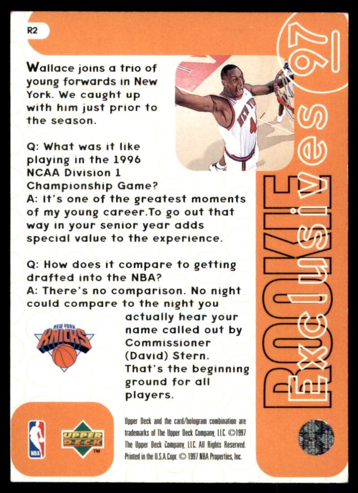 1996-97 Upper Deck Rookie Exclusives John Wallace New York Knicks #R2 ...