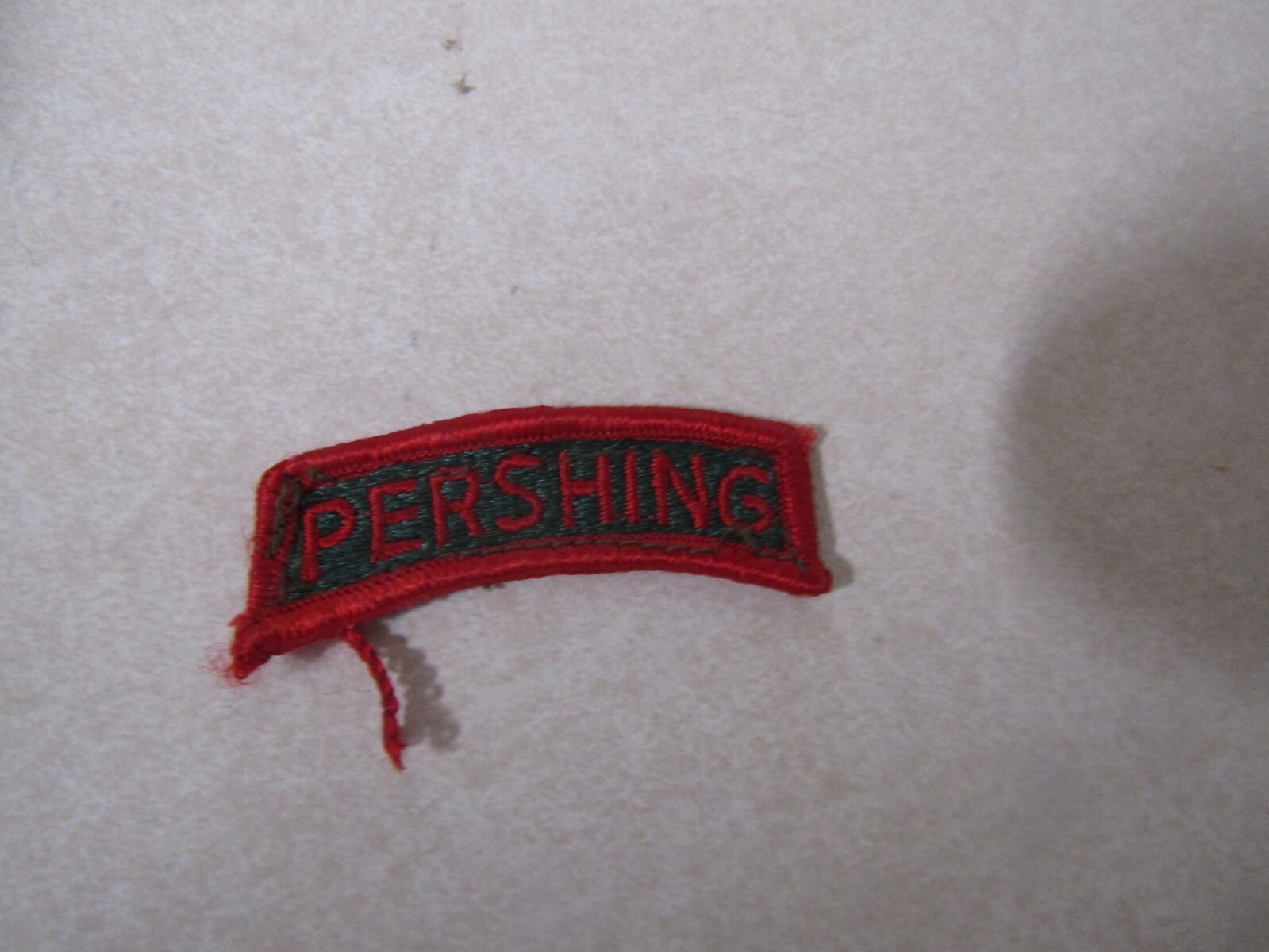 MILITARY INSIGNIA PATCH SEW ON TAB PERSHING RED TRIM AND LETTERS ON ...