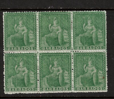 Barbados #15 Very Fine Mint Full Original Gum Block Of Six - Rough Perf ...