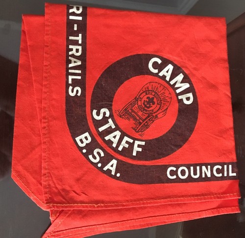 Vintage TRI-TRAILS COUNCIL Boy Scout Camp Staff NECKERCHIEF BSA Wagon ...