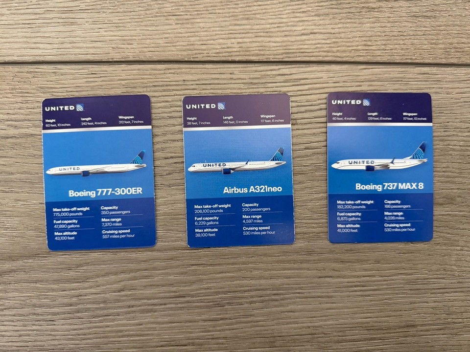 United Airlines Trading Cards Boeing 777, 737Max and Airbus A321neo | eBay