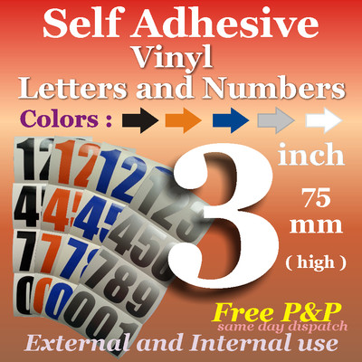3 inch Vinyl Sticky Numbers * Self-Adhesive * Permanent * Five Colors ...