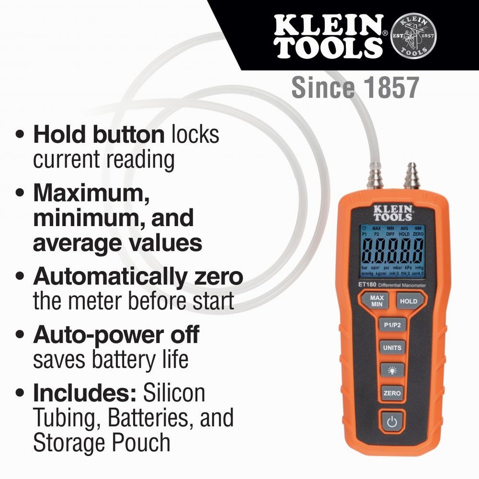 Klein Tools ET180 Digital Differential Manometer 92644693366| eBay
