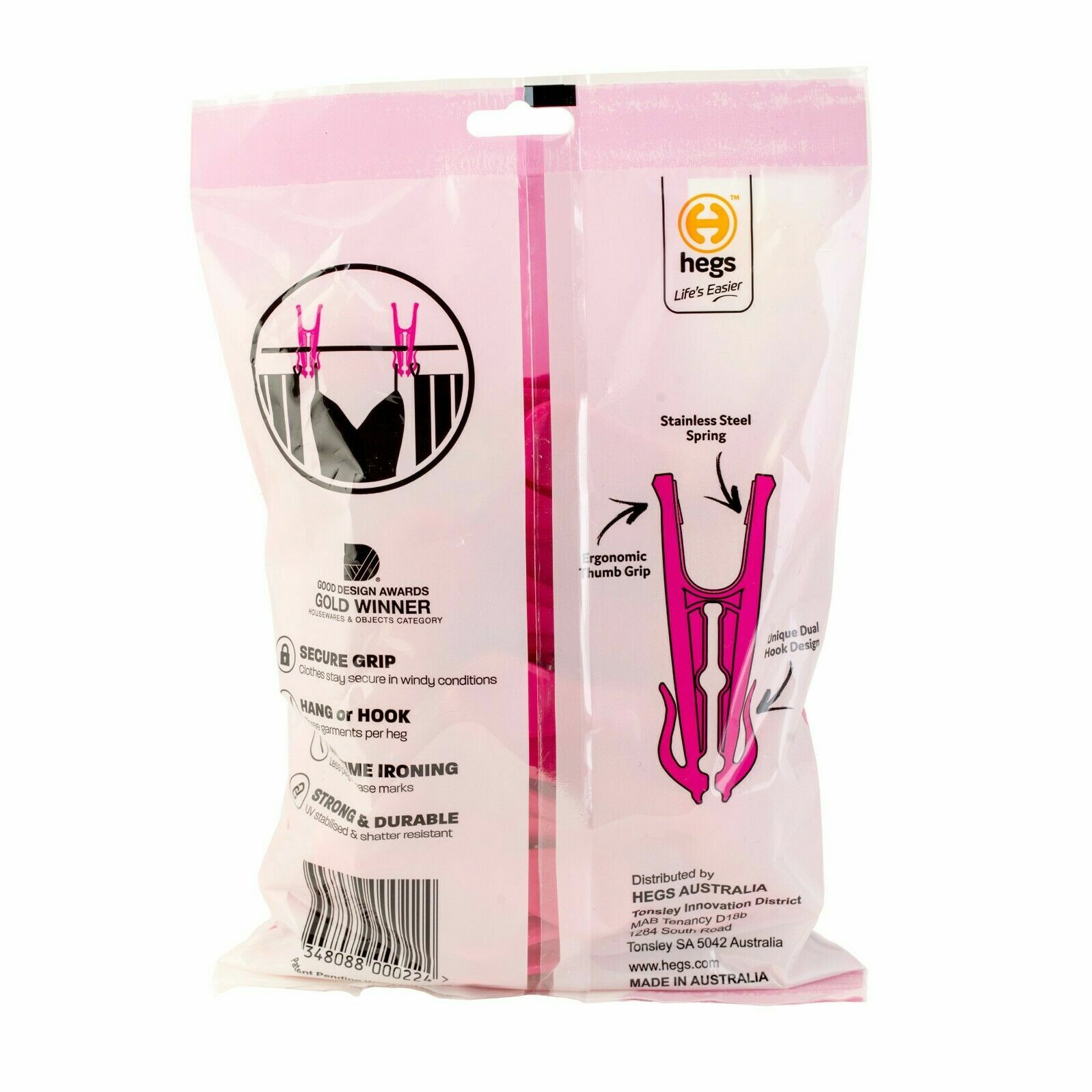 Hegs Pegs Pink Clothes Pegs with Hooks Made in Australia 2 Packs (Total ...