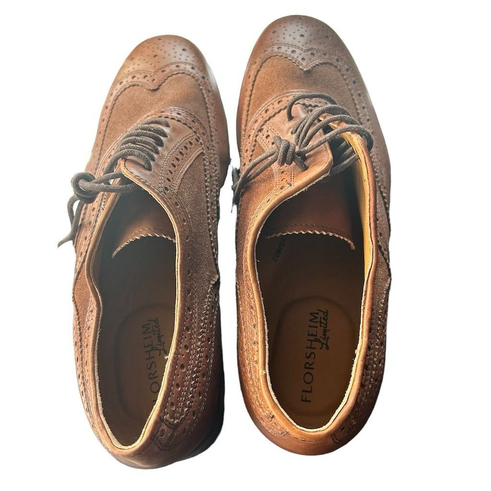 Florsheim Marlton Men's Wingtip Dress Shoes Brown Leather & Suede Size ...