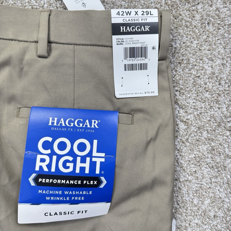 NEW Haggar Cool Right Pants Mens Classic Fit 42x29 Expandable Waist ...